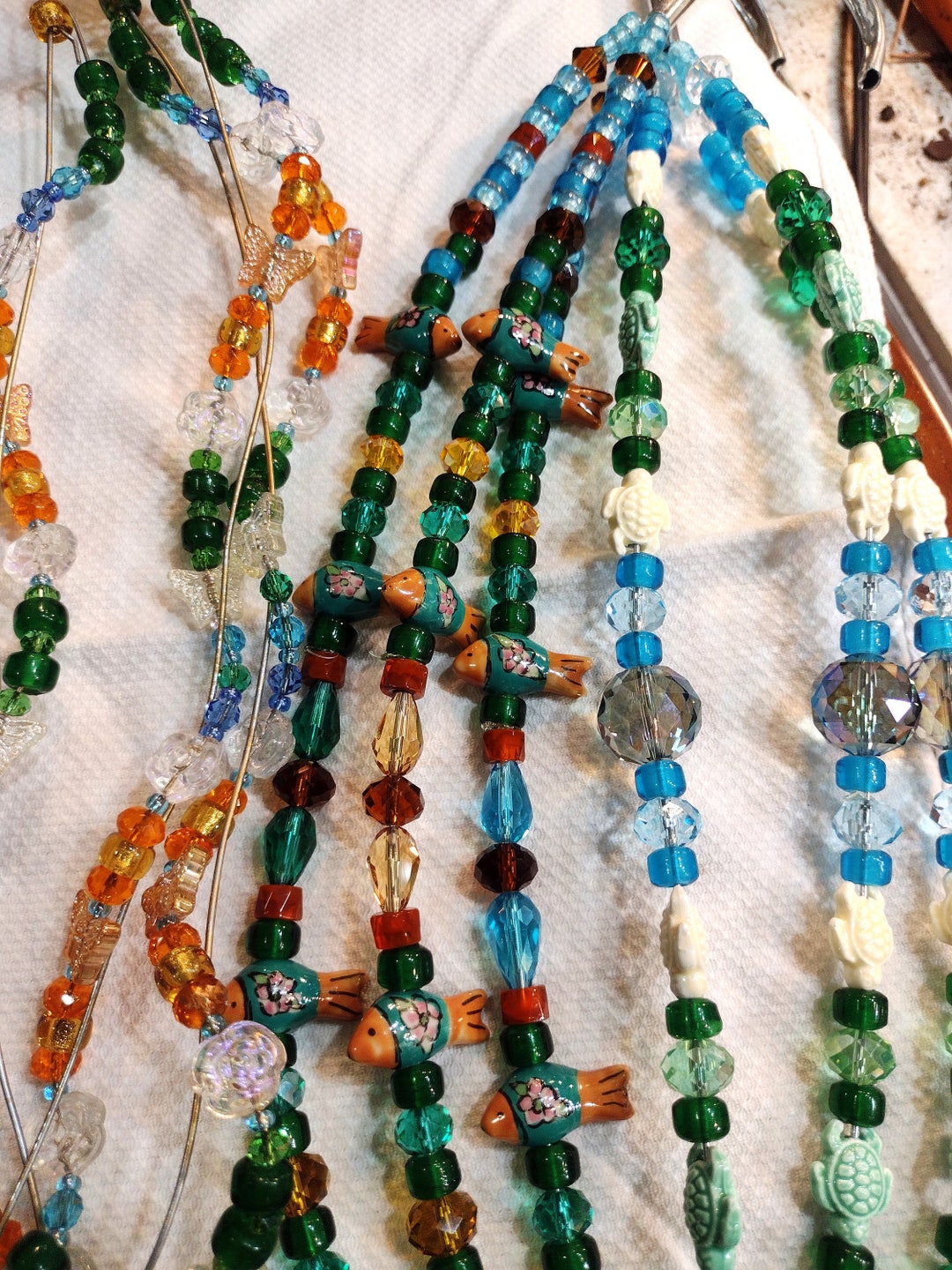 3 Wire Turtle, Fish or Butterfly Glass Beaded Light Catcher Hanging ...