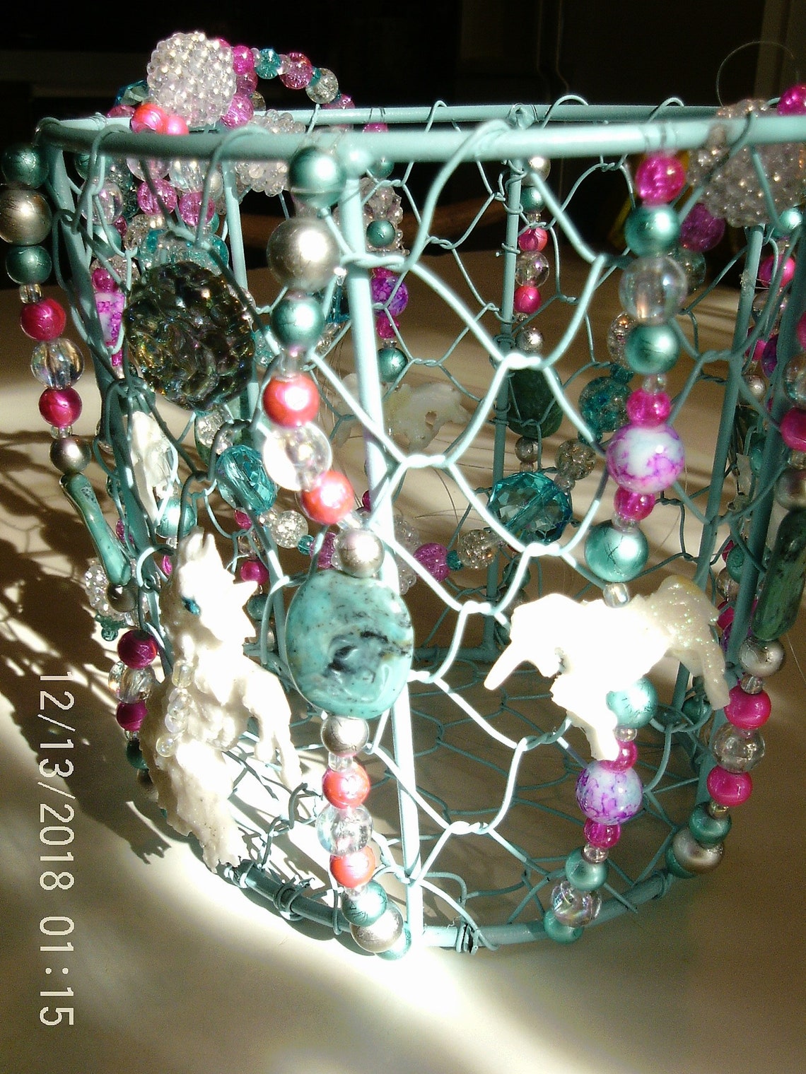 Plant Hanging Aqua Wire Basket/planter/ A Sparkling Central Sun Catcher ...