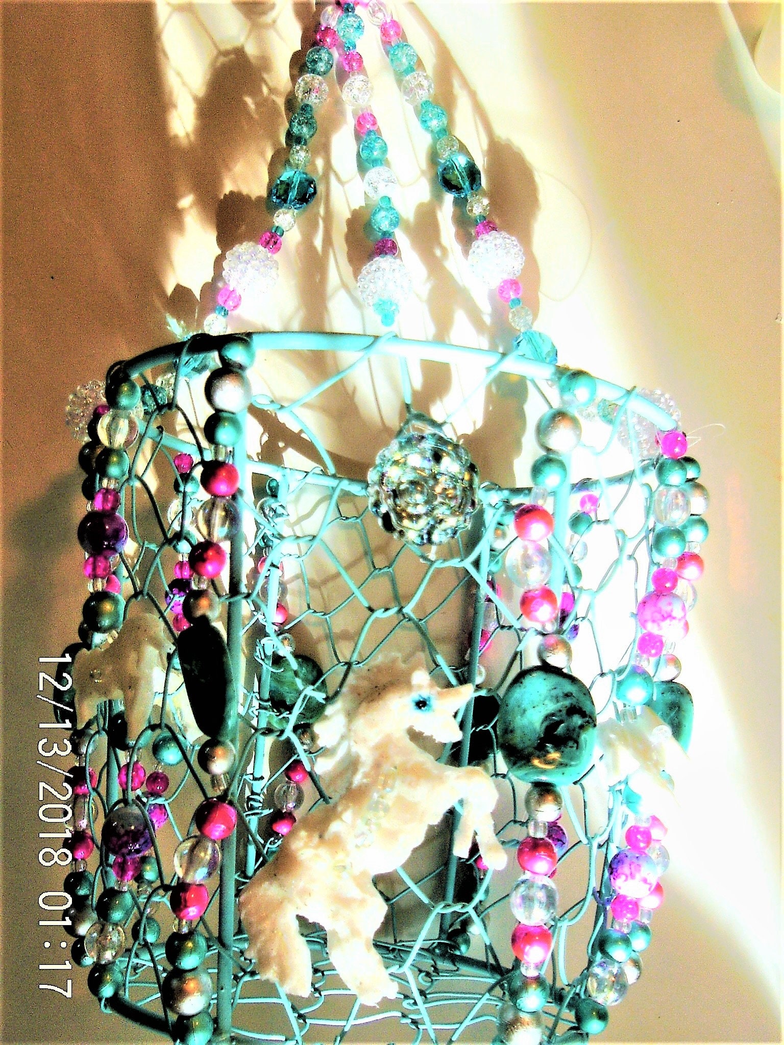 Plant Hanging Aqua Wire Basket/planter/ A Sparkling Central Sun Catcher ...
