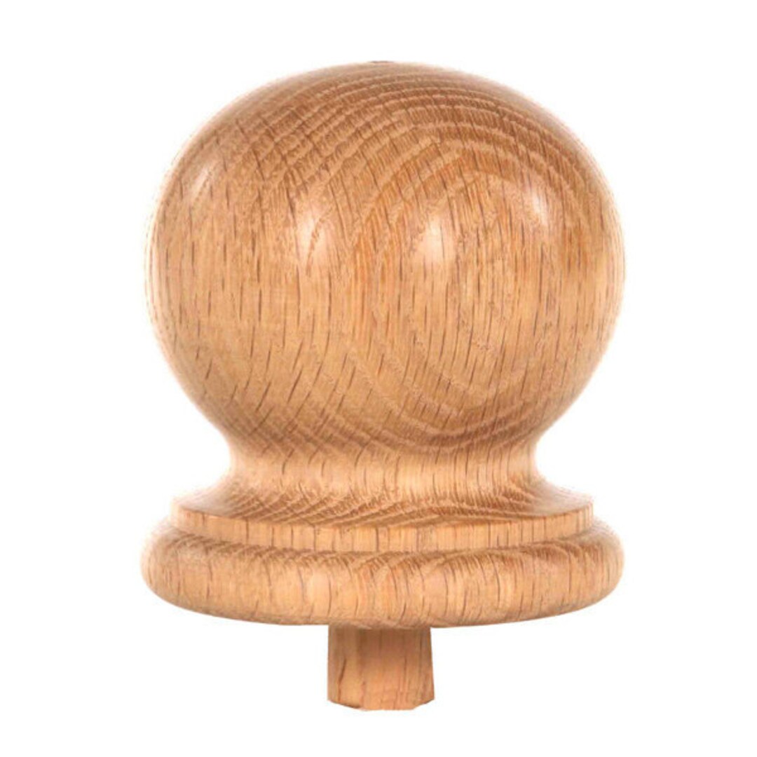 Round Staircase Finial Newel Post Cap FN-0103, Red Oak Wood 3.25 D X 3. ...
