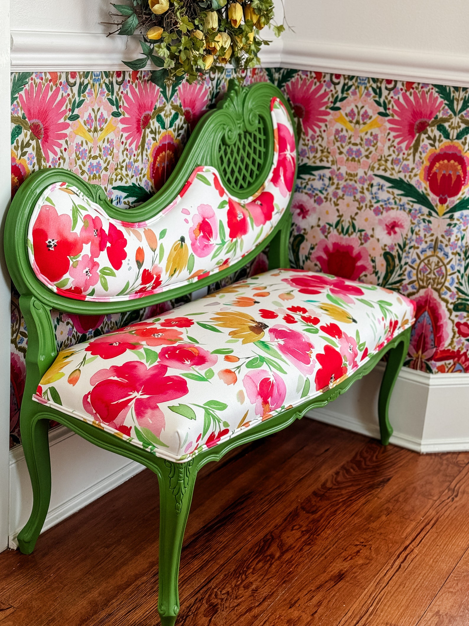 Floral French Settee – Whimsical Charm for Entry, Bedroom, or Living ...