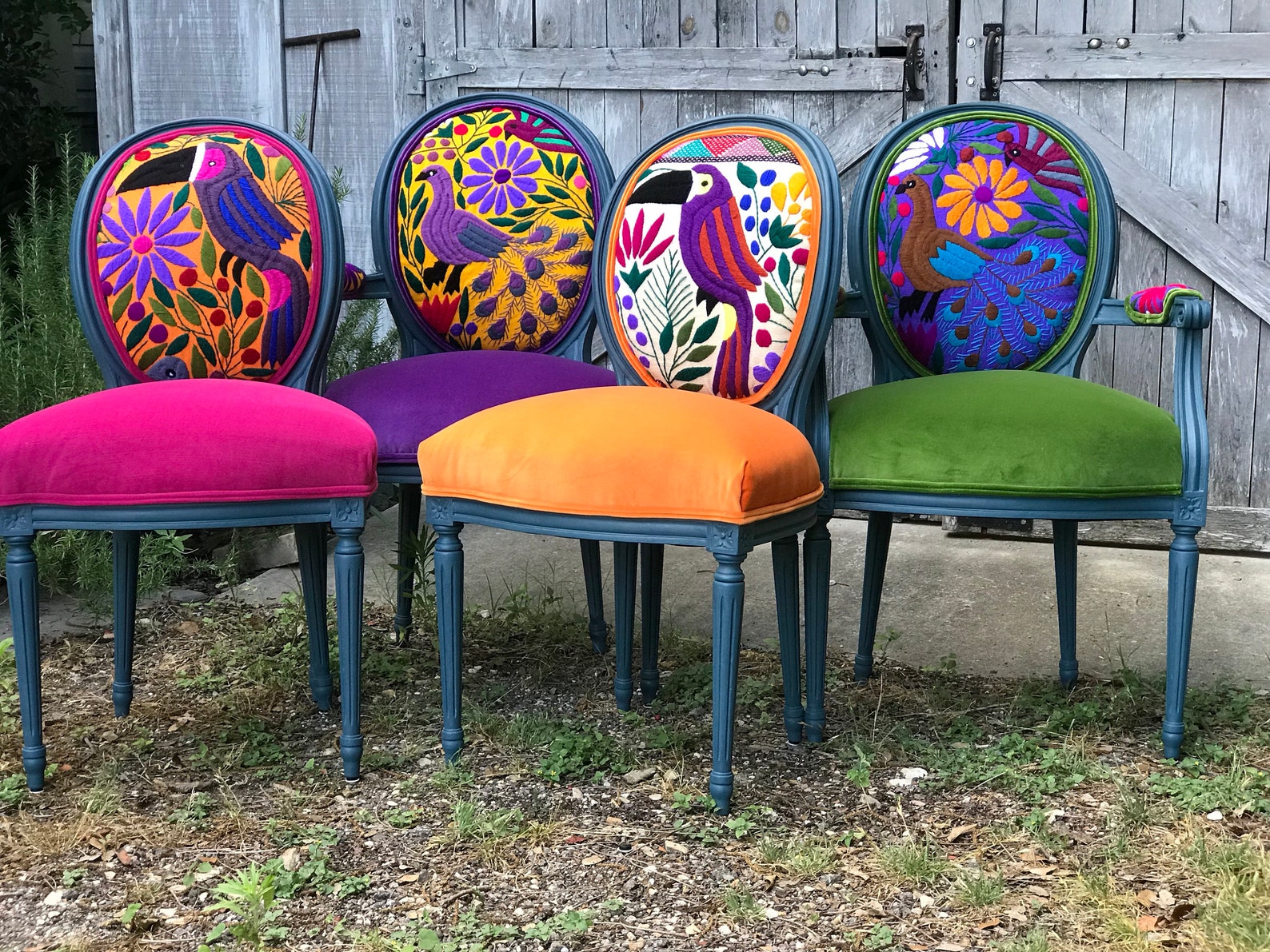 Custom Boho Dining Chairs | Colorful Embroidered French Chairs ...