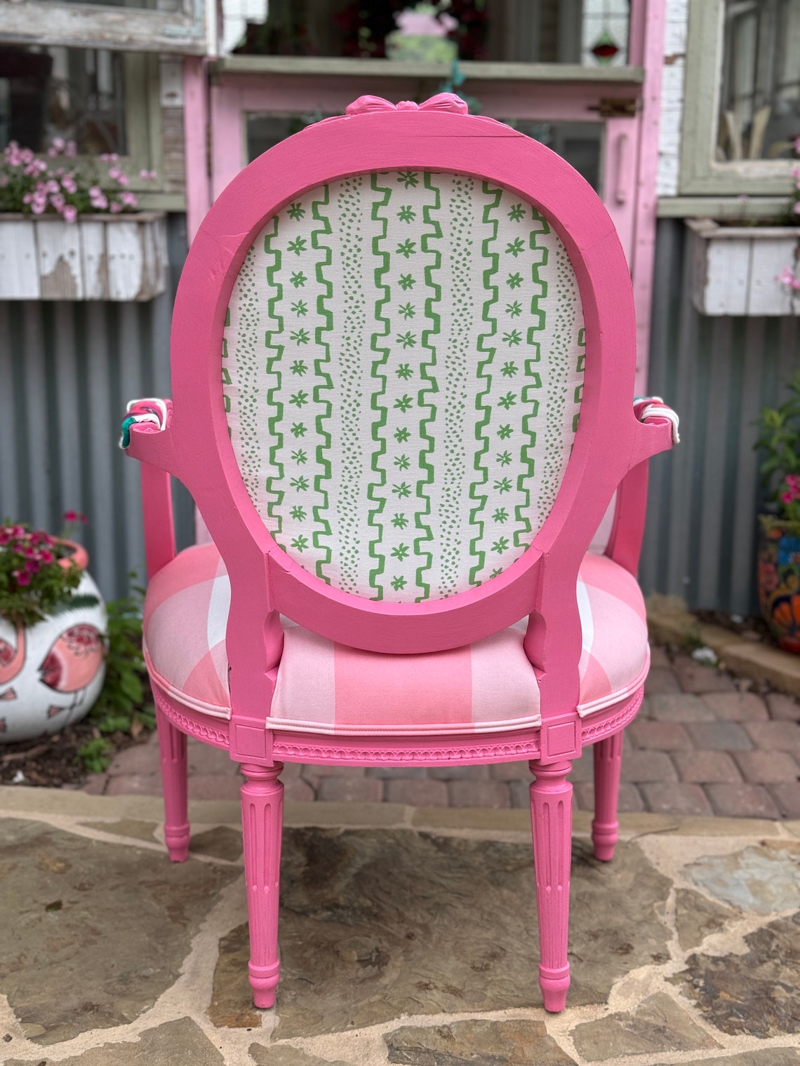Floral French Chair – Custom Pink Accent With Buffalo Check - Etsy