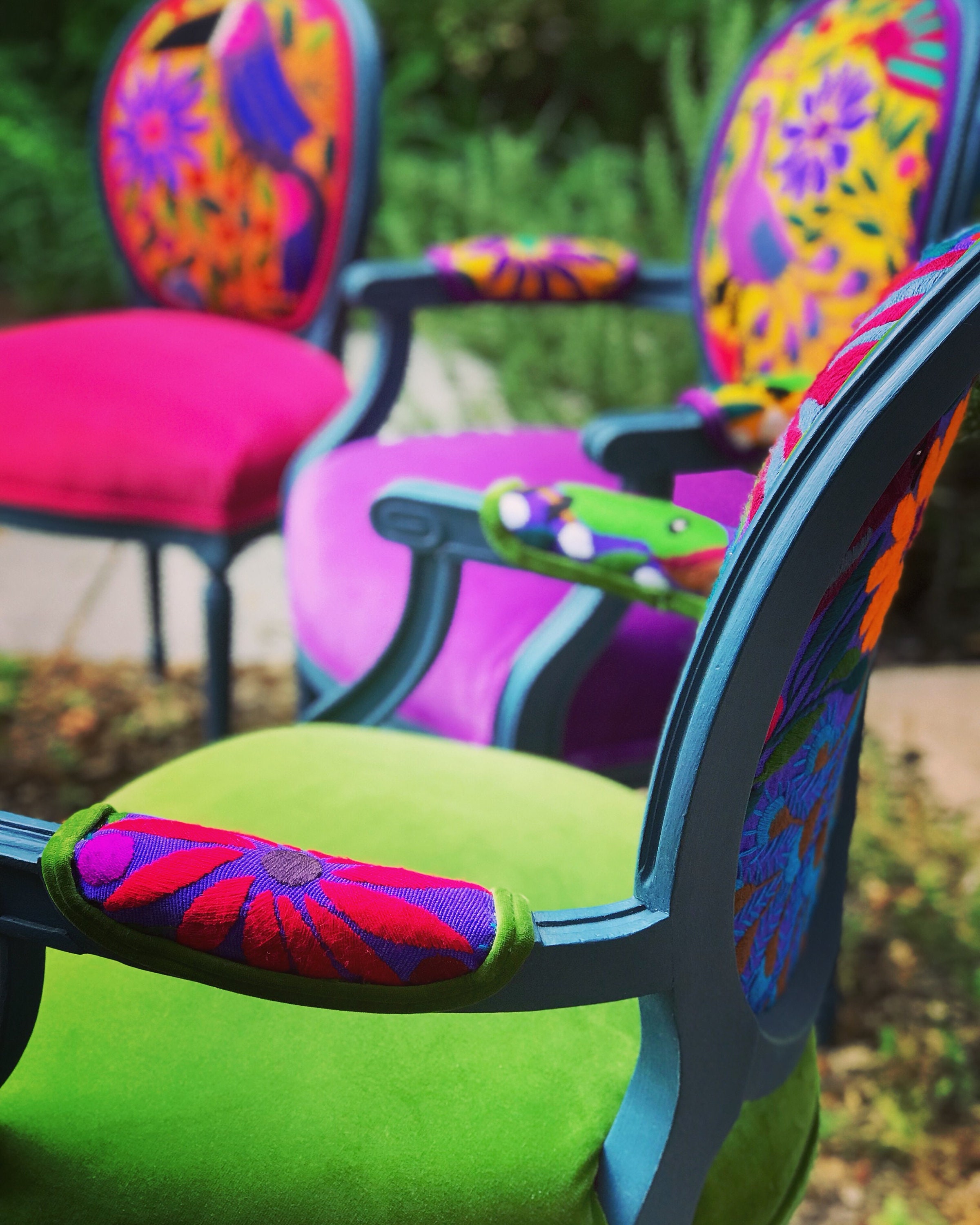 Custom Boho Dining Chairs | Colorful Embroidered French Chairs ...