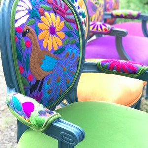 Custom Boho Dining Chairs | Colorful Embroidered French Chairs ...
