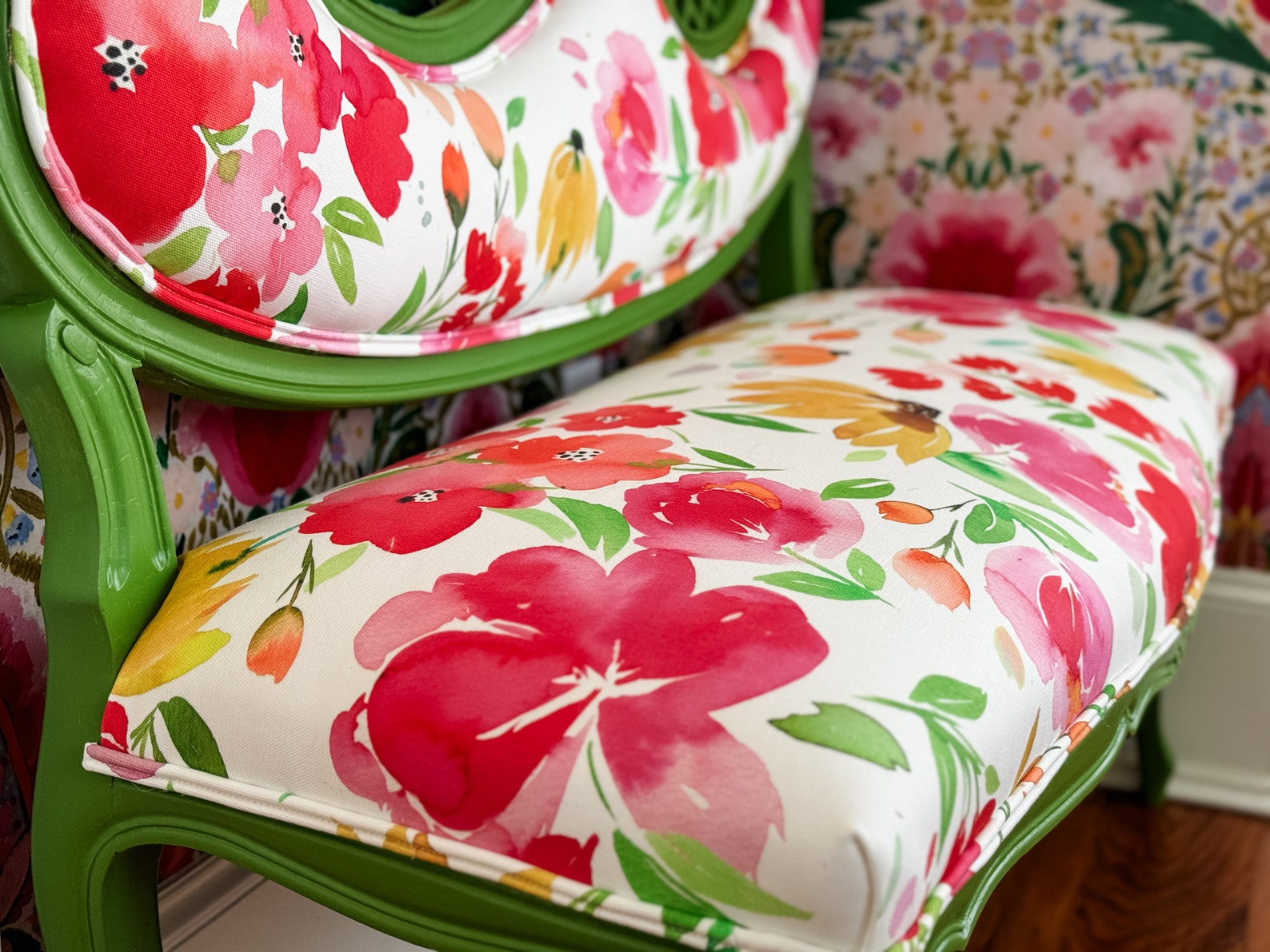 Floral French Settee – Whimsical Charm for Entry, Bedroom, or Living ...