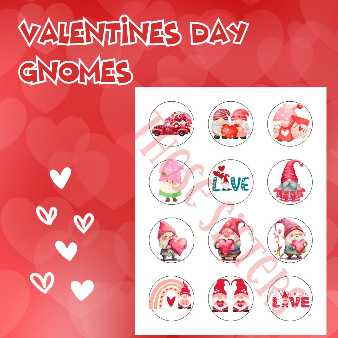 Printable Gnome Stickers, Valentines Day Gnome Digital Download, 2 ...