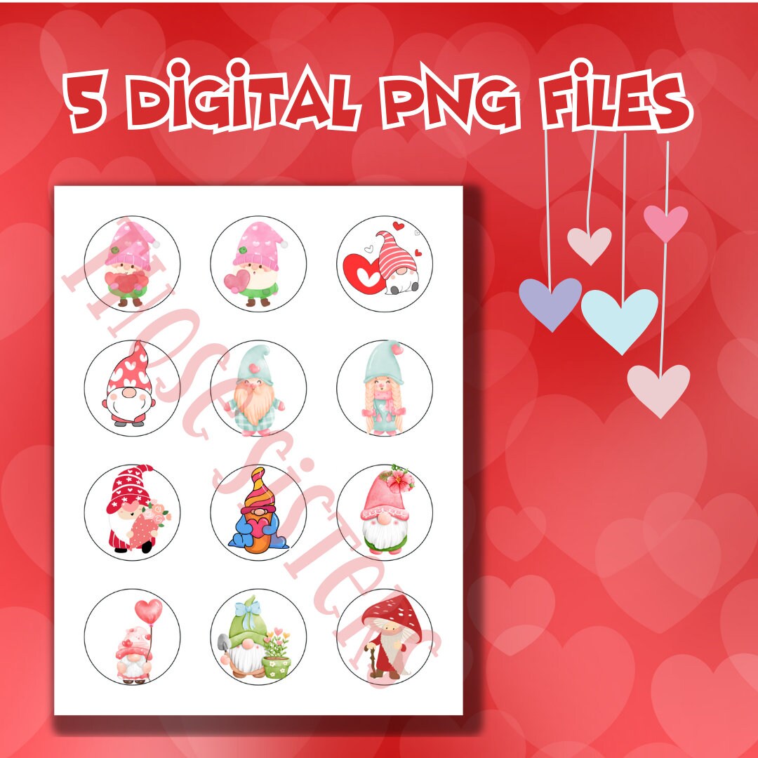 Valentine Gnome Sticker Printable, 2 Round Labels With Gnomes ...