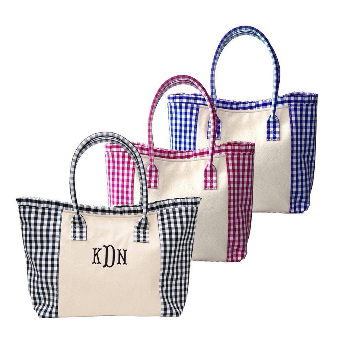 Gingham Ruffle Tote Monogrammed Bridesmaids Bag Office Bag - Etsy