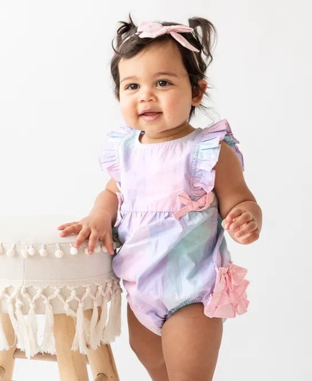 Girls Spring Romper in Cotton Candy Plaid Monogrammed Ruffled Romper - Etsy