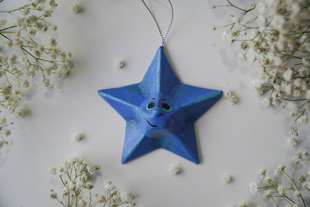 Blue Star Paper Mache Ornament With a Cute Face - Etsy