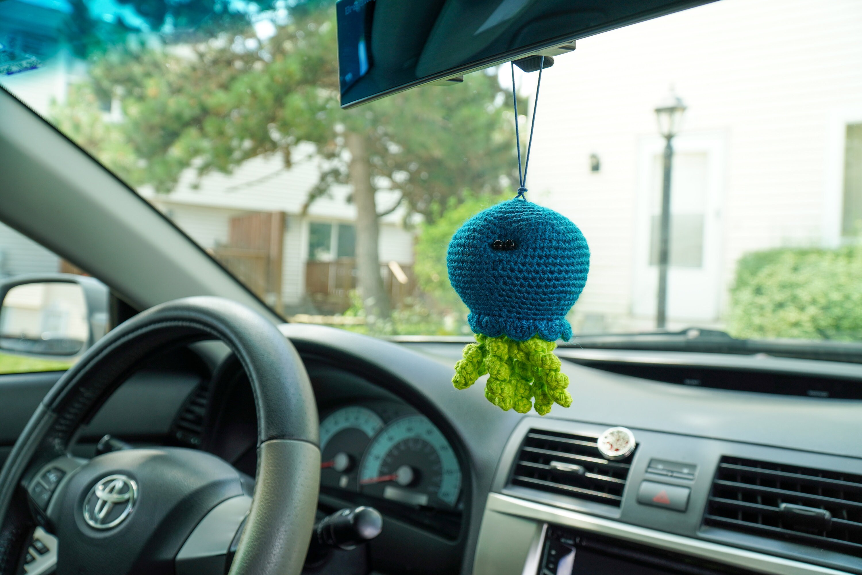 Blue Jellyfish with green tentacles car rear view mirror | Etsy