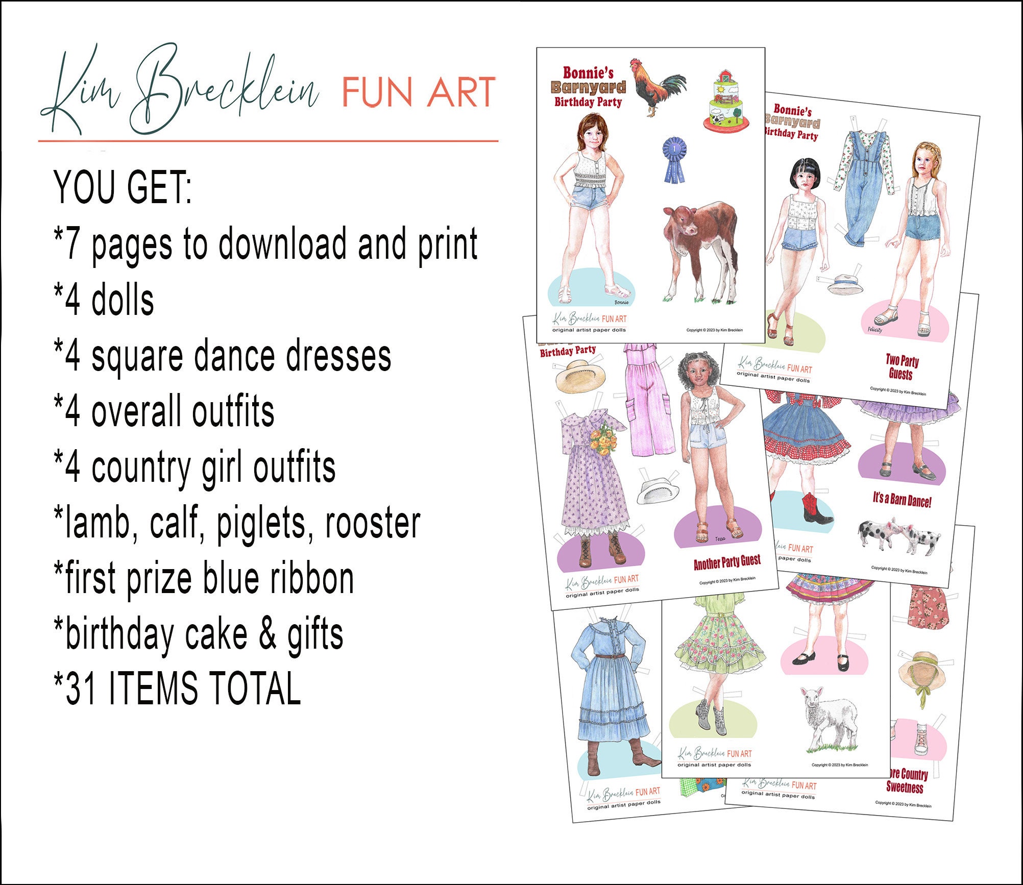 PRINTABLE PAPER DOLL Bonnie's Barnyard Birthday Party Child Paper Doll ...