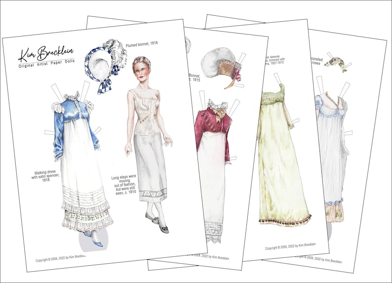 PRINTABLE PAPER DOLL in Color Historical Costumes, Regency Era Fashions ...