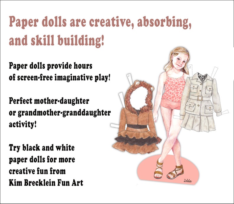 PRINTABLE PAPER DOLL Little Girl Zelda's Zoo Birthday Party Paper Doll ...