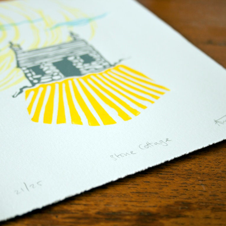 Stone Cottage Lino Print. Original Art Print - Etsy UK