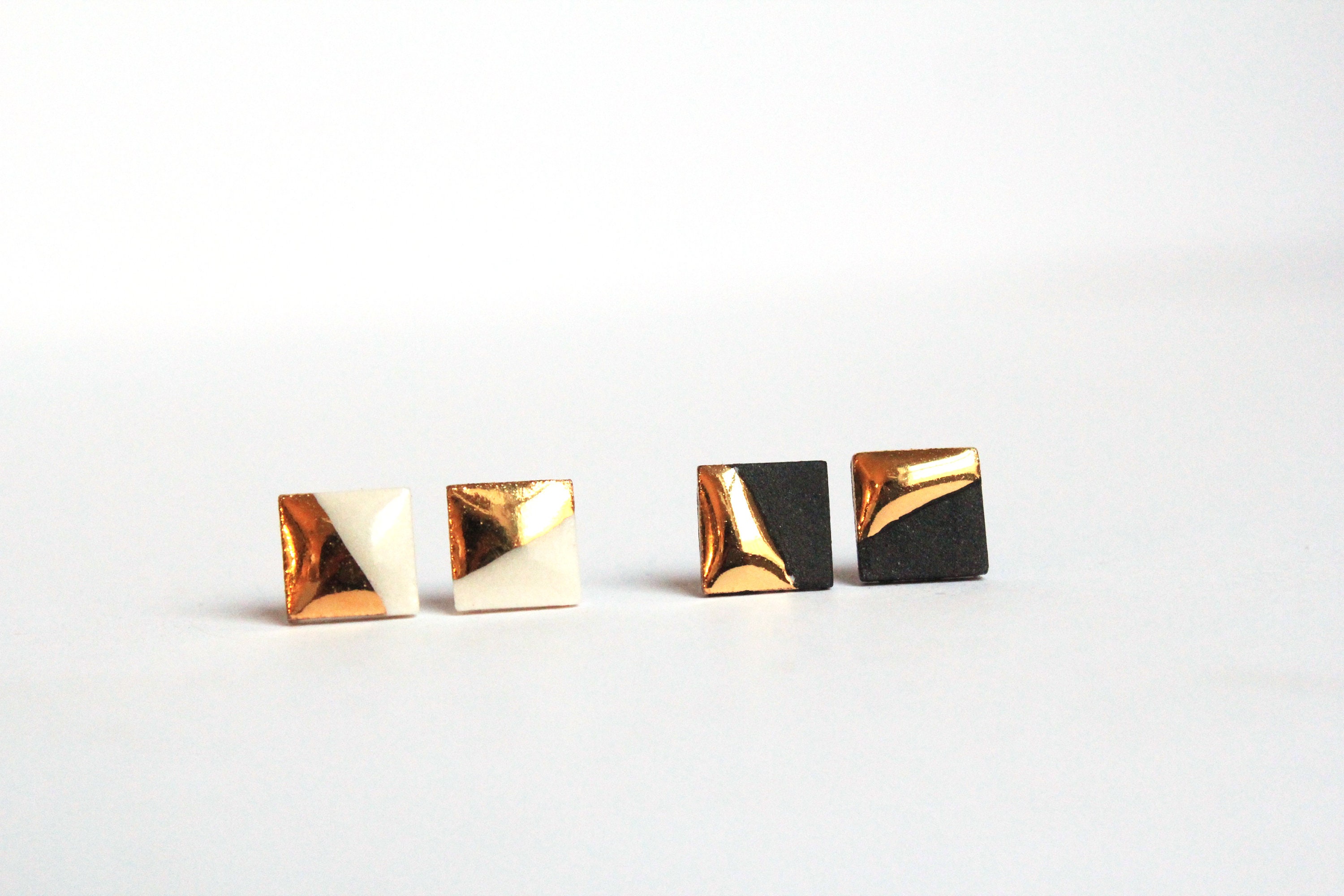 Gold Dipped Square Studs - 22k Gold Glaze - Etsy