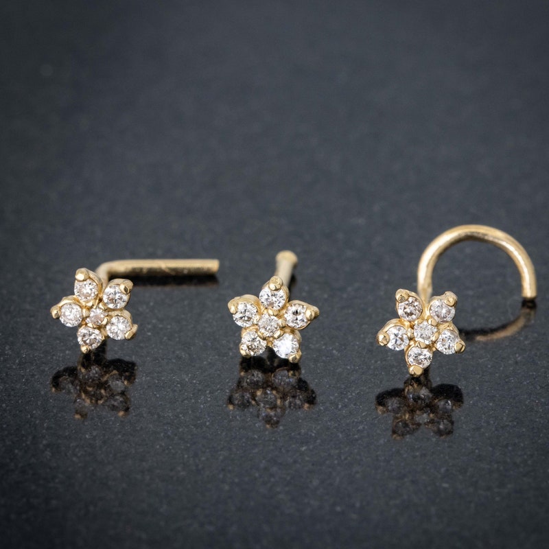 Gold Flower Nose Stud 20g - Etsy