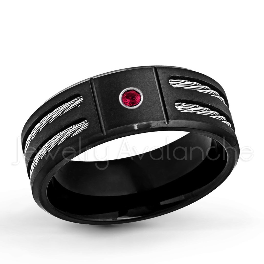 007ct Mens Ruby Ring July Birthstone Ring Black Ip Brushed Finish Comfort Fit Mens Titanium