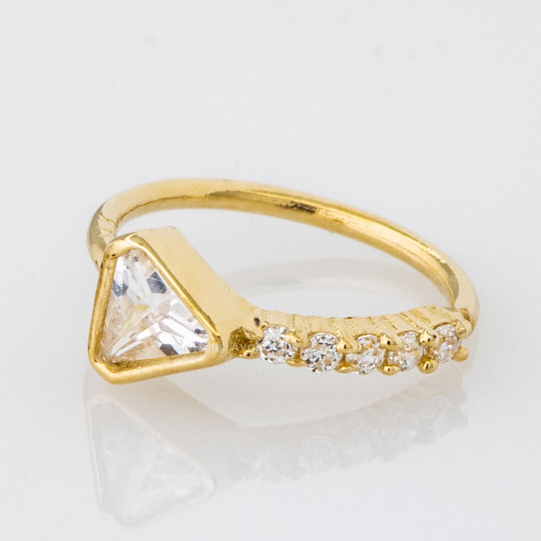 14K Gold Trillion CZ Nose Ring: 20G Bezel Set Hoop - Etsy