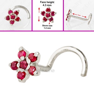 6-stone Ruby Flower Nose Ring 22G Solid 14kt Gold Nose Stud, Nose Screw ...