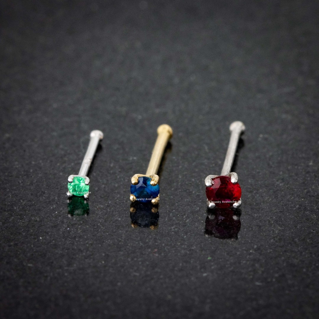 Personalized Gemstone Nose Stud - 22G Solid 14kt Gold Nose Bone Stud ...
