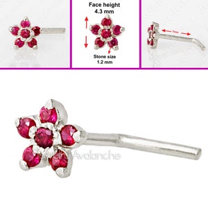 6-stone Ruby Flower Nose Ring 22G Solid 14kt Gold Nose Stud, Nose Screw ...