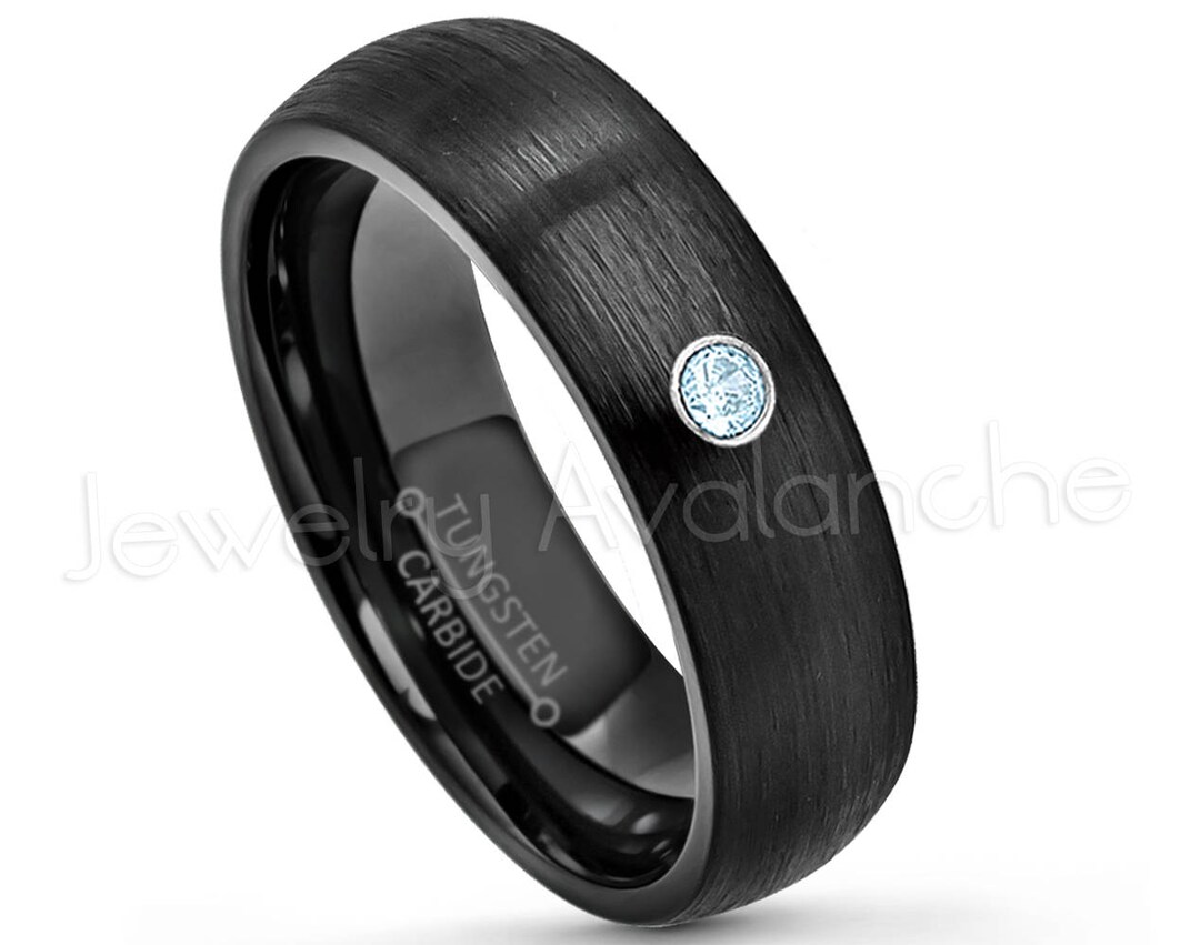Anillo de tungsteno negro con cúpula de 6 mm, anillo de topacio azul de ...