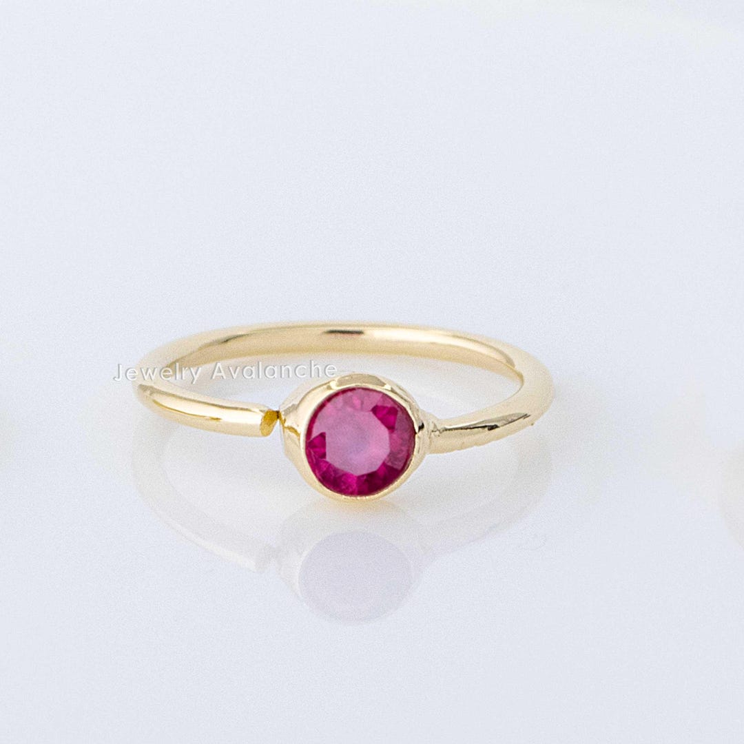 1.5mm-3mm Ruby Nose Hoop, Solid 14K Gold Nose Ring, 20G (0.8mm) Nose Hoop Ring, Bezel Set Ruby ...