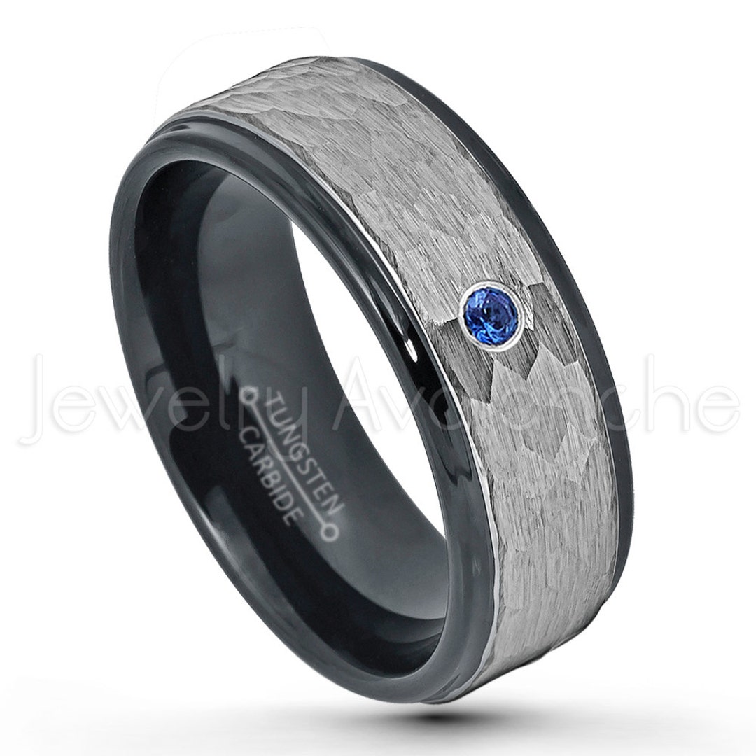 2-tone Hammered Tungsten Ring, 0.07ct Blue Sapphire Ring, September ...