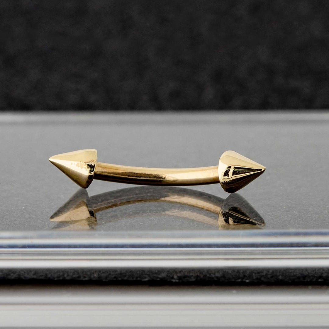 14K Solid Gold Spike Eyebrow Ring, 16G Curved Barbell 8MM, Rook Earring ...