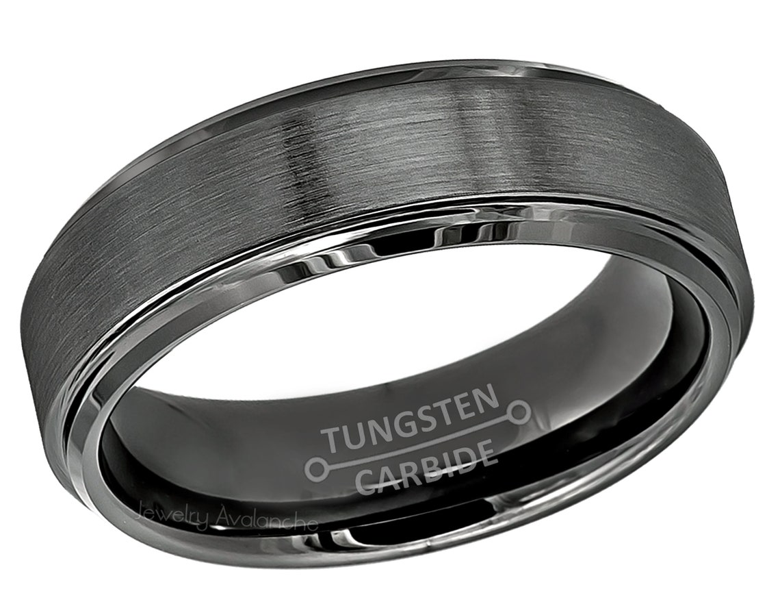 Gunmetal Tungsten Wedding Band Set, 6mm-8mm Brushed Tungsten Wedding ...