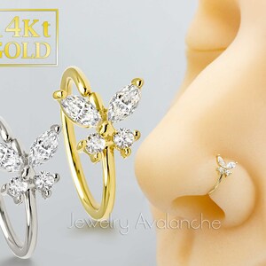 Solid 14kt Yellow Gold Butterfly Nose Ring, 21G 8mm Nose Hoop Ring ...