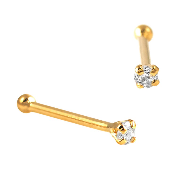 Solid 14K Gold Diamond Ball-end Nose Ring Stud, 22G Nose Bone Stud ...