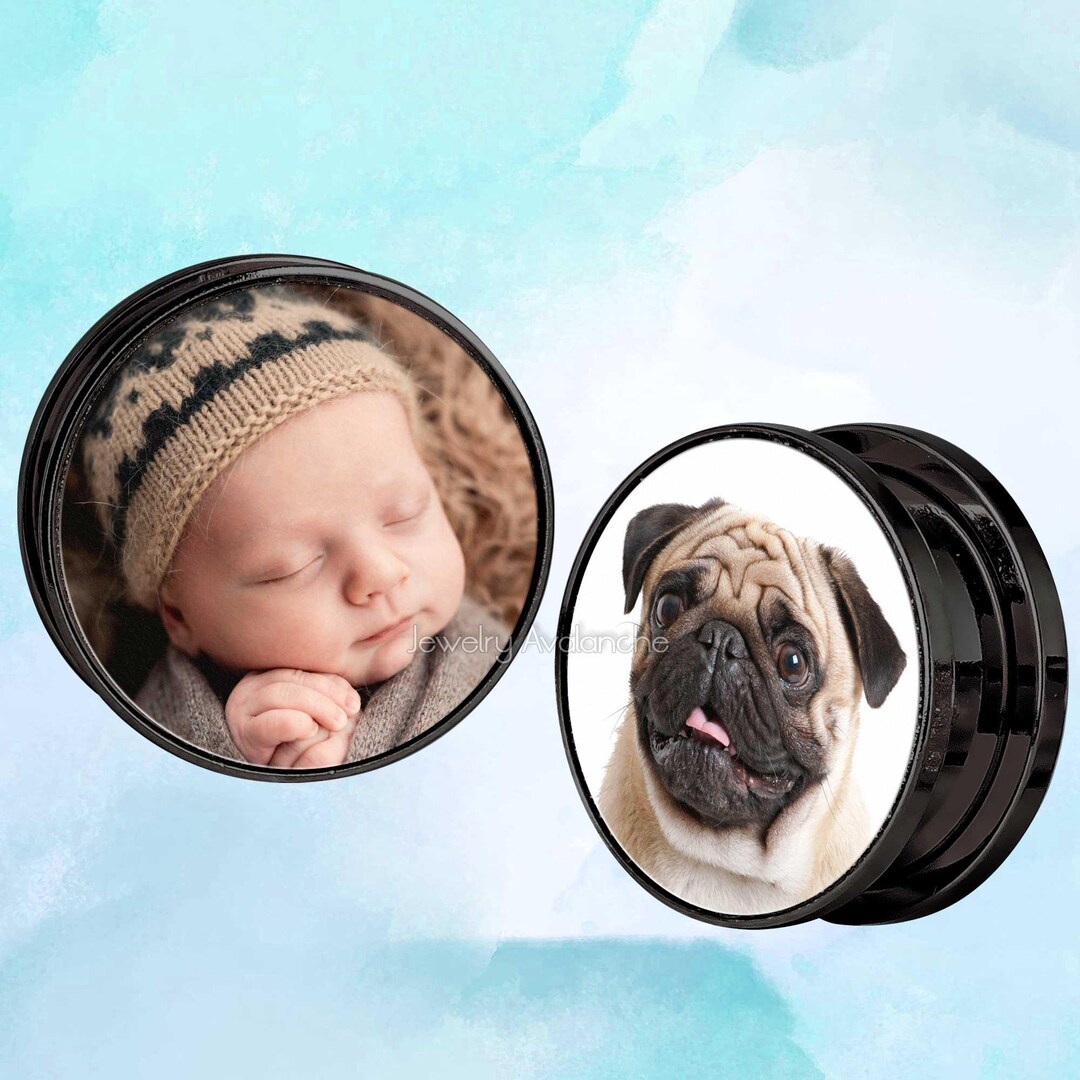 Personalized Photo Print Ear Gauges, Anodized-black Surgical Steel Ear ...