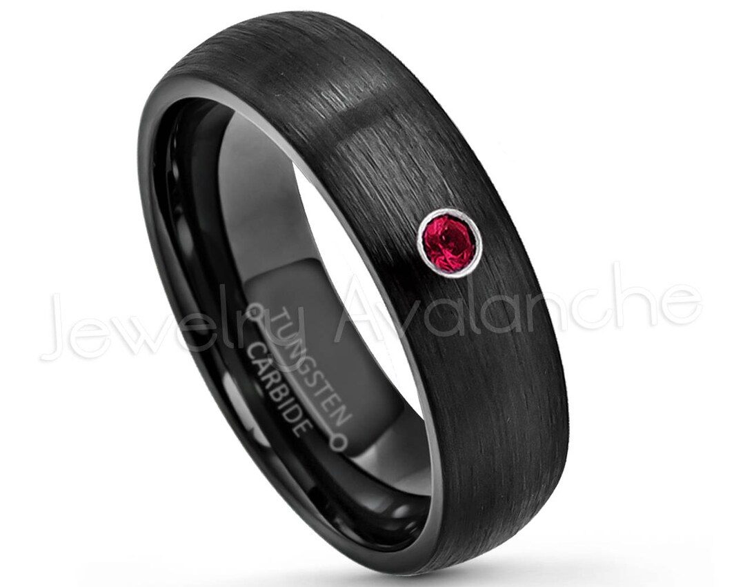 6mm Dome Black Tungsten Ring, 0.07ct Ruby Ring, Black IP Tungsten ...