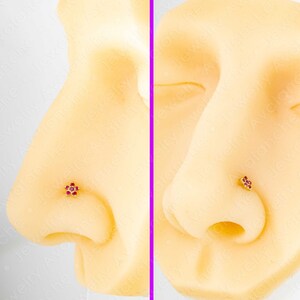 6-stone Ruby Flower Nose Ring 22G Solid 14kt Gold Nose Stud, Nose Screw ...