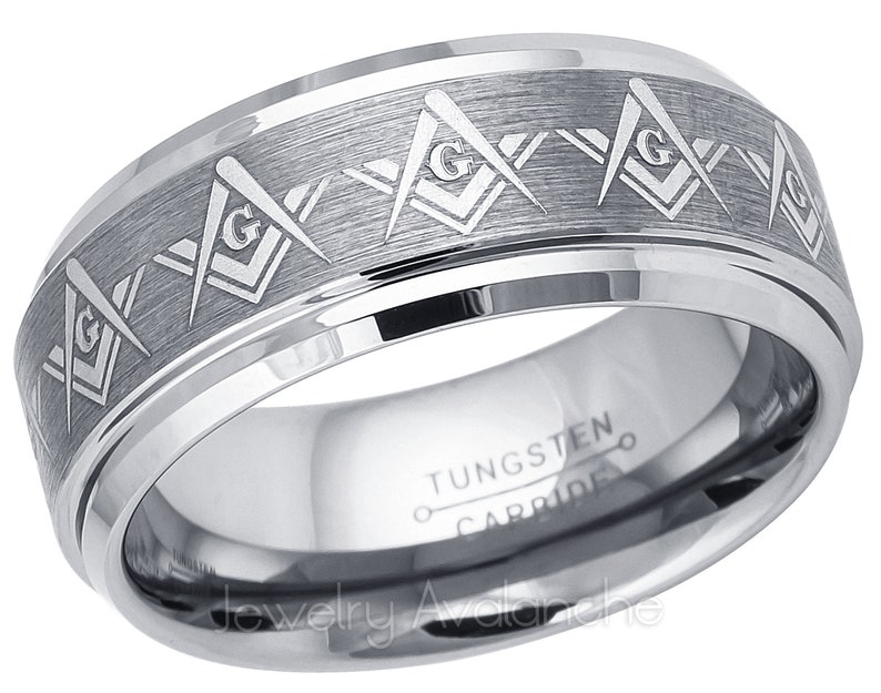 Masonic Tungsten Ring 360 Engraving, Freemason Masonic Symbol Tungsten ...