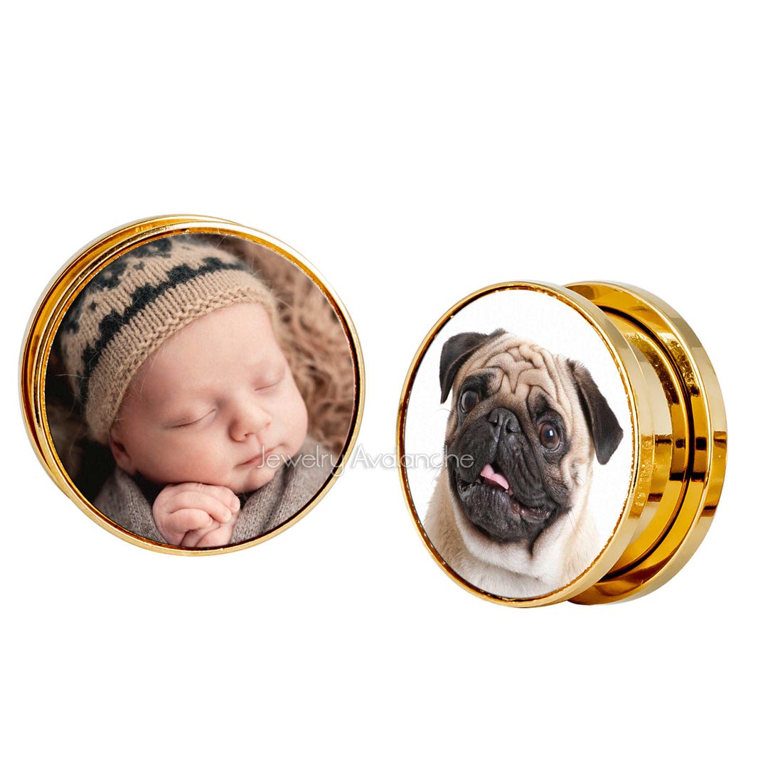 Personalized Photo Print Ear Gauges, Gold-anodized Surgical Steel Ear ...