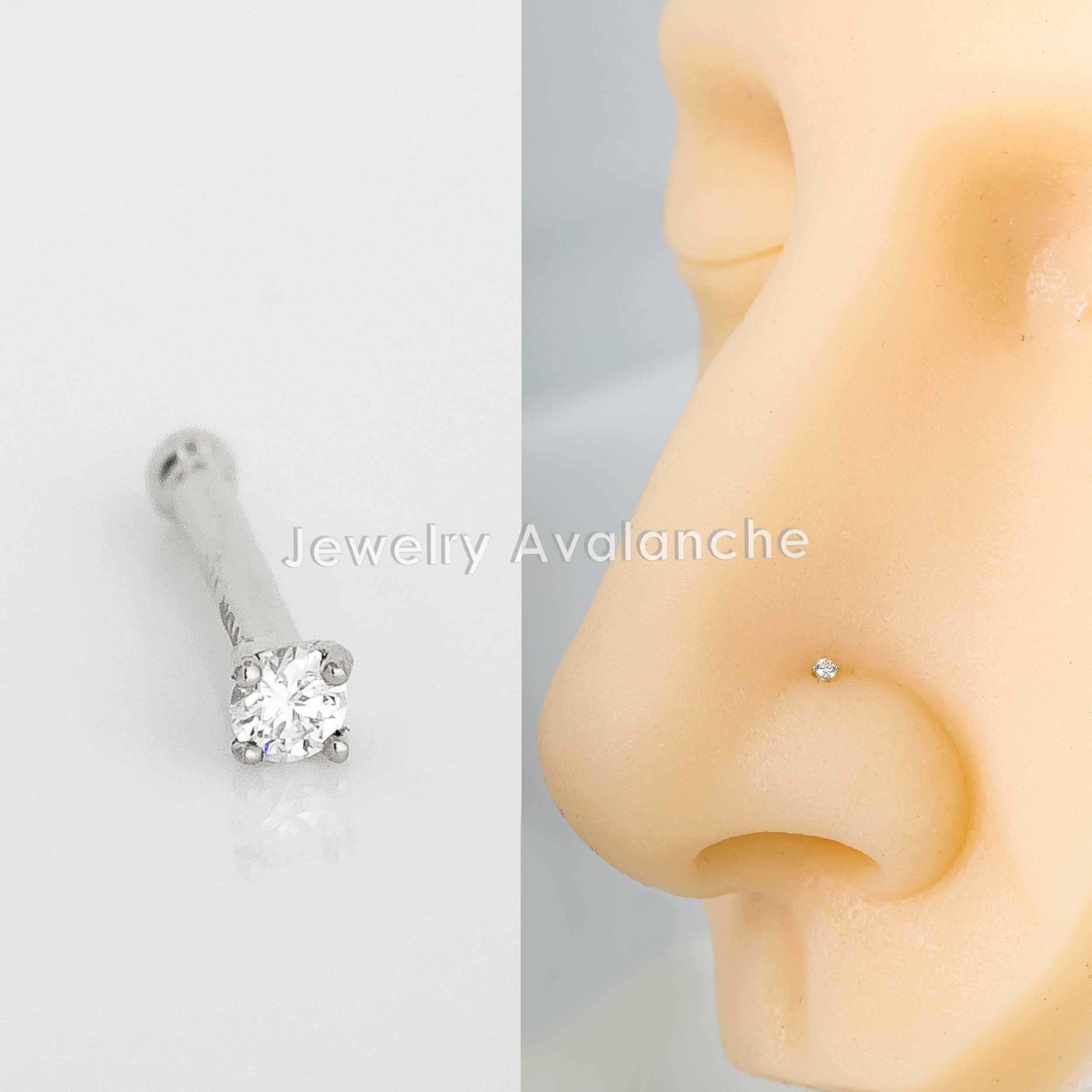 Solid 20G 14K Gold Diamond Ball-end Nose Ring Stud, Nose Bone Stud ...