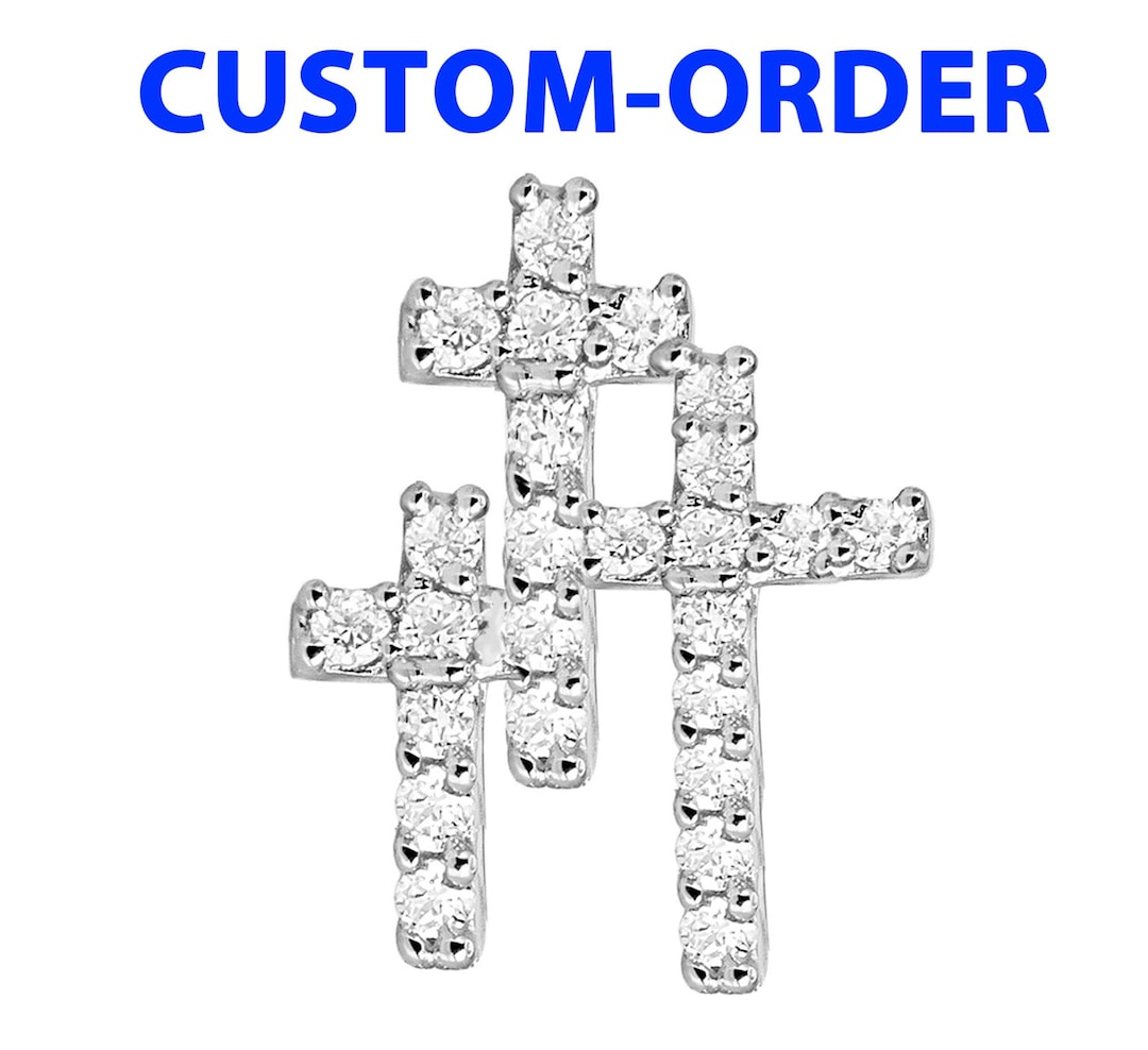 CUSTOM-ORDER - Personalized 14K White Gold Triple Cross Dermal With ...