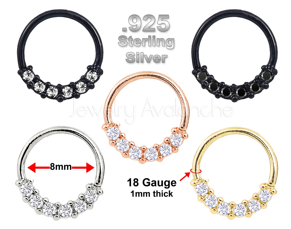 18G .925 Sterling Silver 6-stone Nose Ring 8mm Cartilage Hoop | Etsy