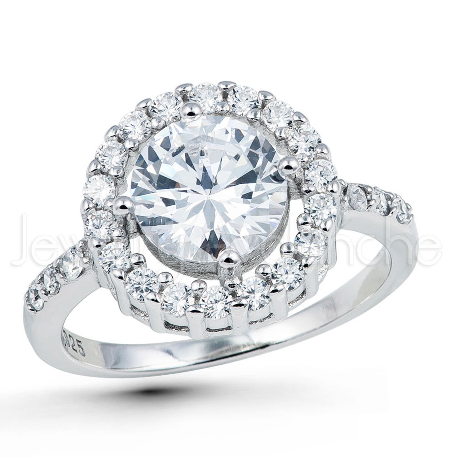 Ladies Promise Ring, Round Cut CZ Solitaire Ring Halo Round CZ Accent ...