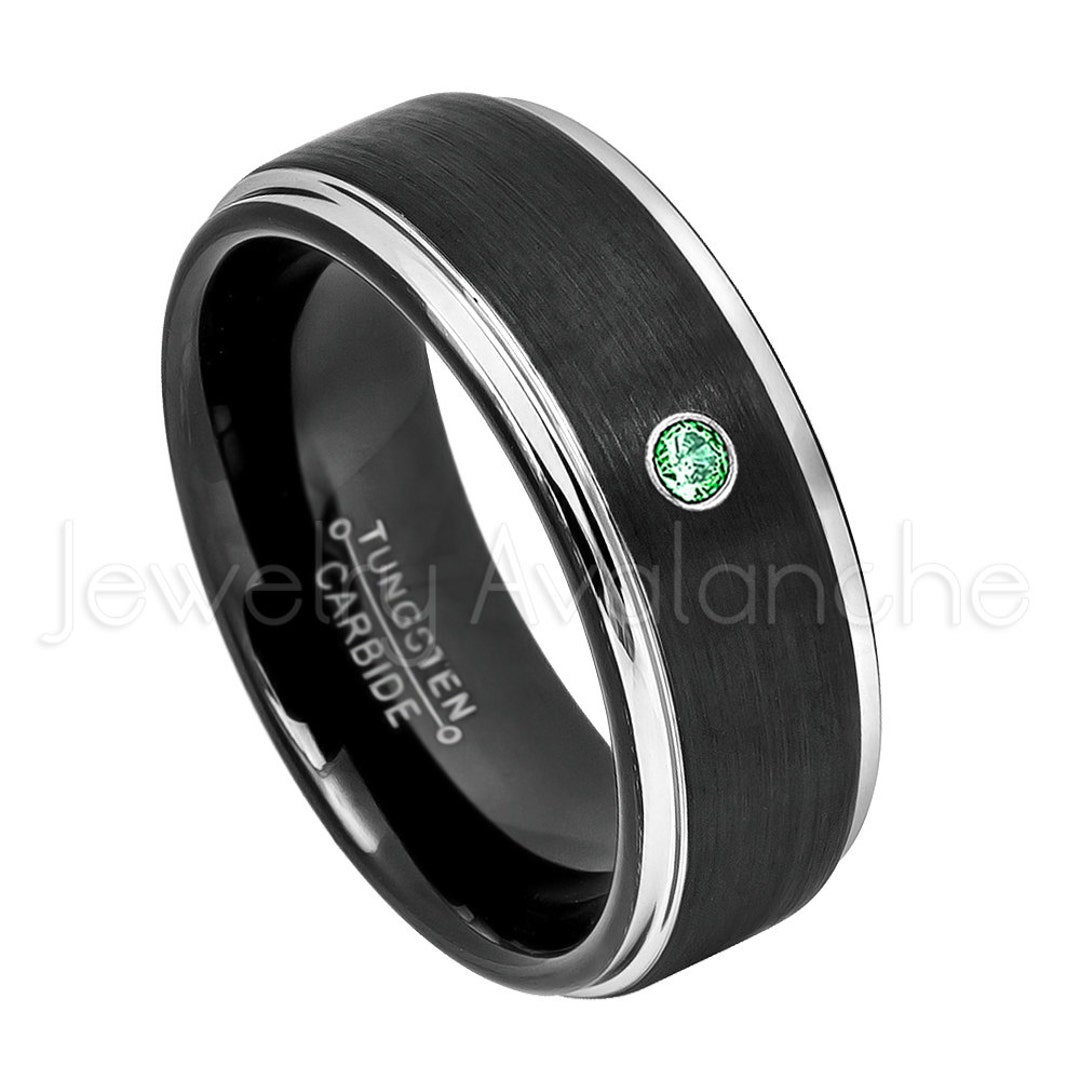 2-tone Black Tungsten Ring, 0.07ct Solitaire Emerald Ring, May ...