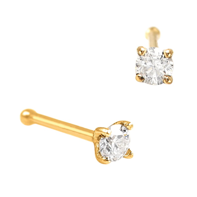 Solid 14K Gold Diamond Ball-end Nose Ring Stud, 22G Nose Bone Stud ...