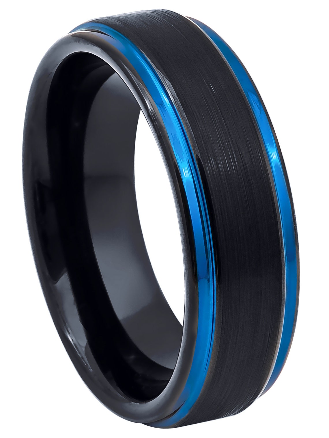 2-tone Black & Blue Tungsten Ring Brushed Tungsten Carbide - Etsy