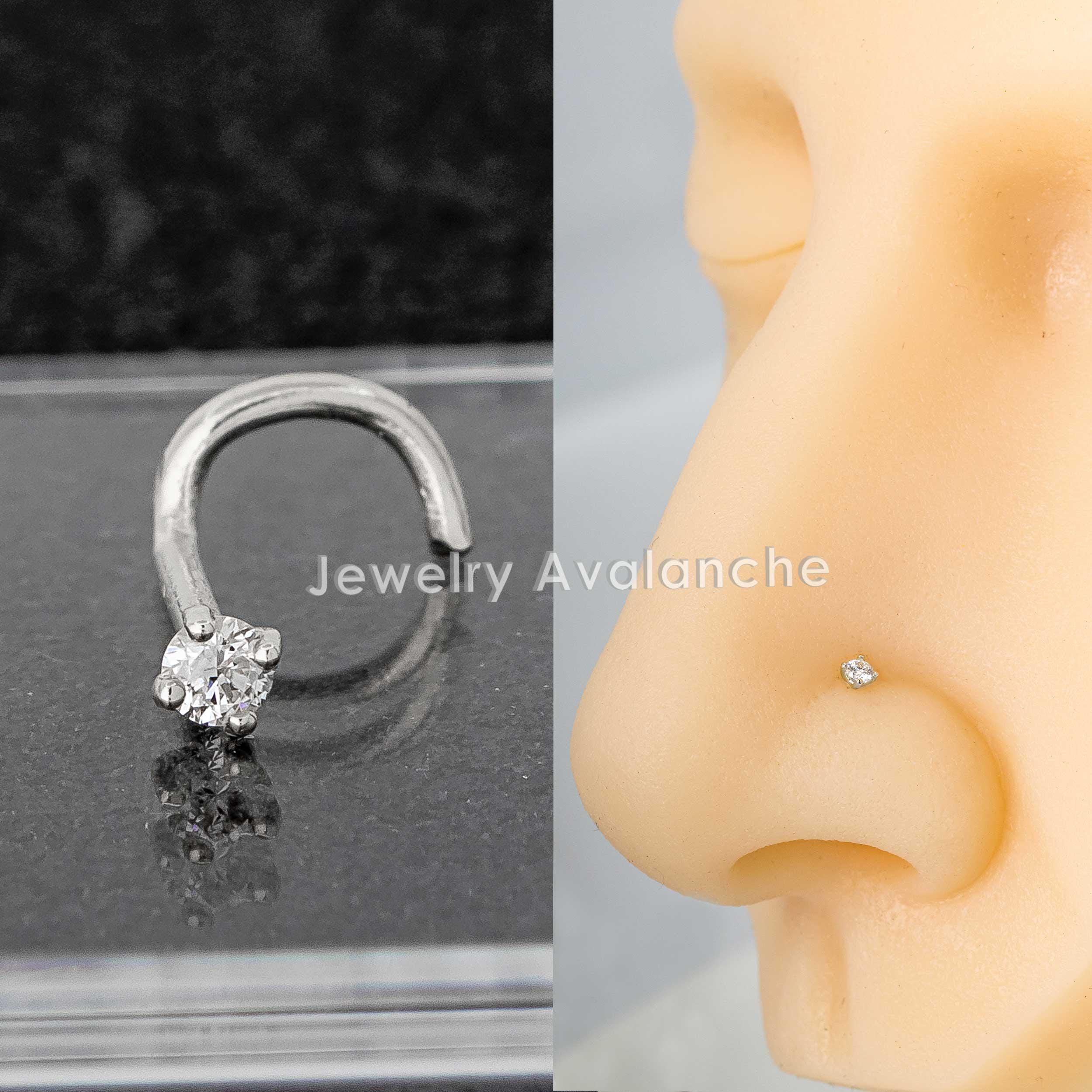 14K Gold Diamond Nose Ring Stud: 20G Prong Set Screw - Etsy