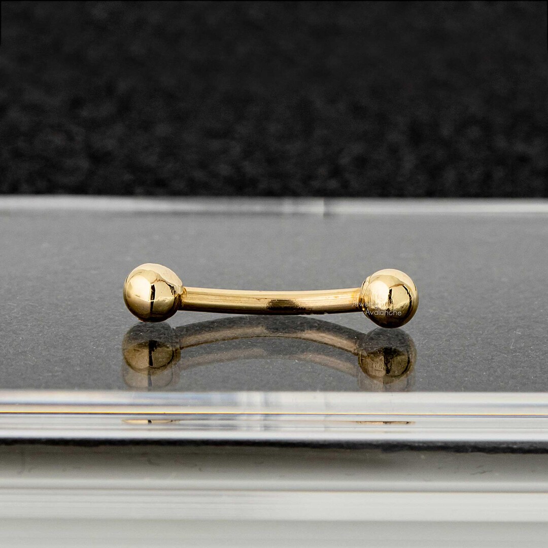 14K Solid Gold Ball Eyebrow Ring,16g Curved Barbell 8mm,rook Earring ...