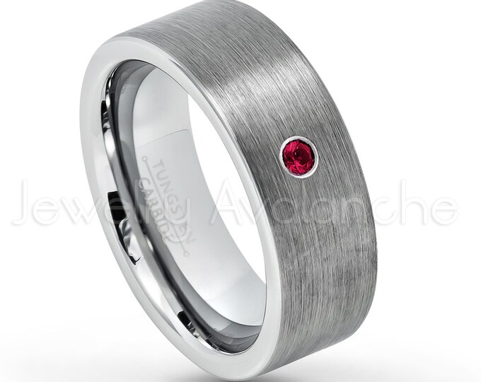 8mm Brushed Pipe Cut Tungsten Ring, 0.07ct Mens Ruby Solitaire Ring ...