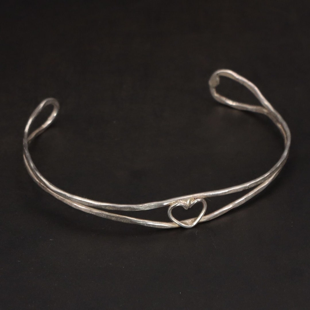 Vintage Sterling Hand Made Heart Minimalist Bangle, Bracelet, Small ...